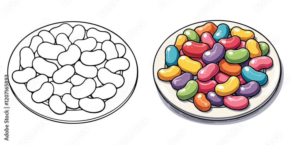 Jelly beans Line Art Vector Illustration Black and White with Coloring ...
