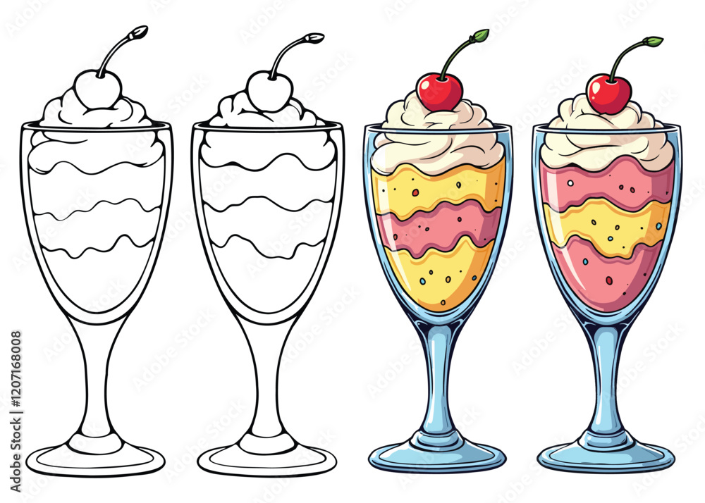 Trifle Line Art Vector Illustration Black and White with Coloring ...