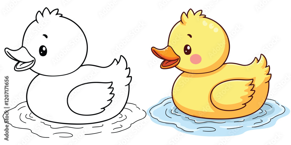 Duck Line Art Vector Outline Illustration Black and White with Coloring ...