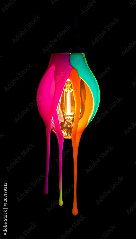 Vibrant melted colors cascade from an artistic light fixture in a dark ...