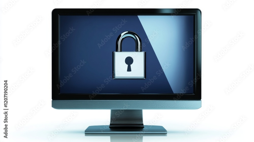 A lock symbol on a computer monitor with a password input screen ...