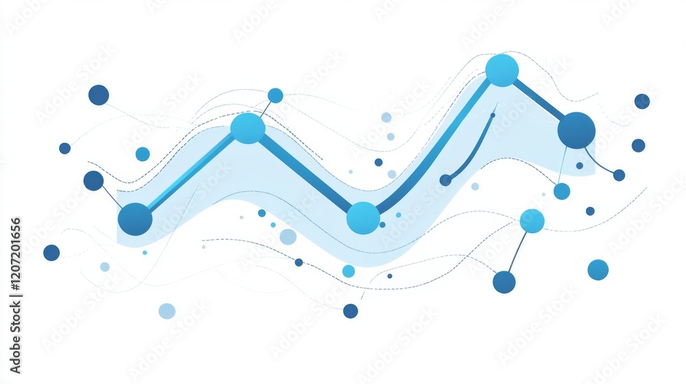 A simple line graph with a dotted trend line in blue on a white ...
