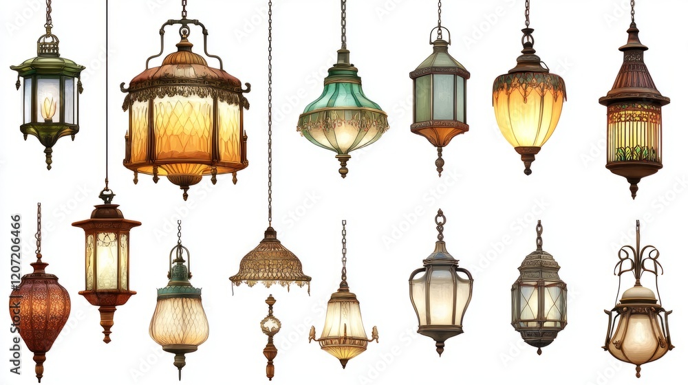 Assorted hanging lamp designs in PNG format, with a transparent ...