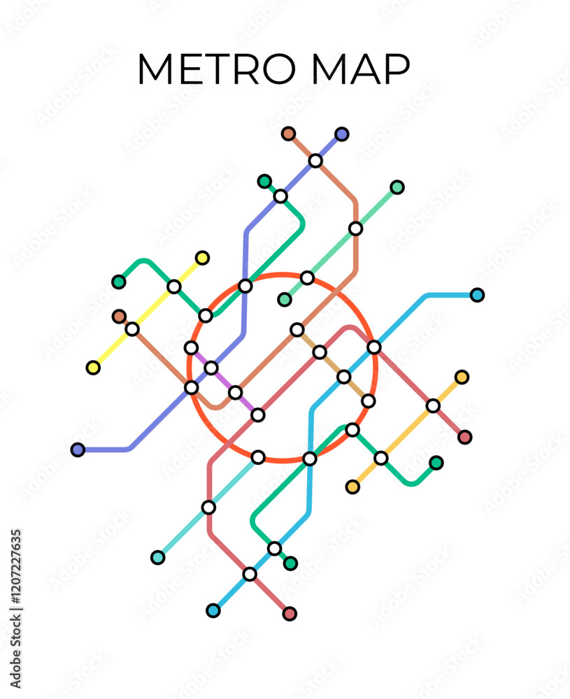 Metro stations and plan of subway with. Fictional metro map of ...