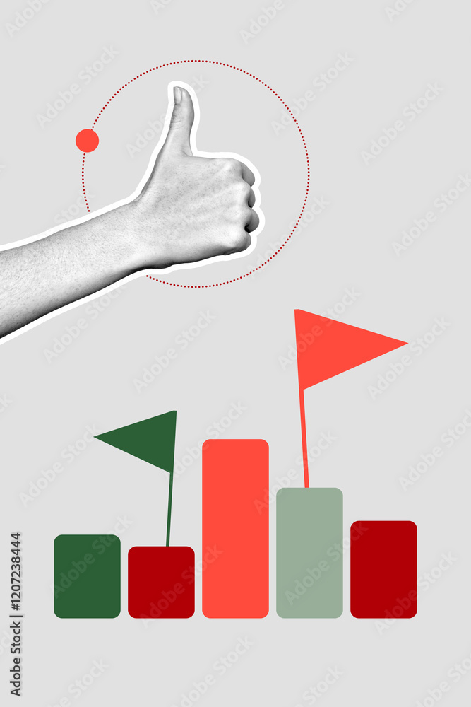 Vertical art creative trend collage of human hand show thumb up gesture ...