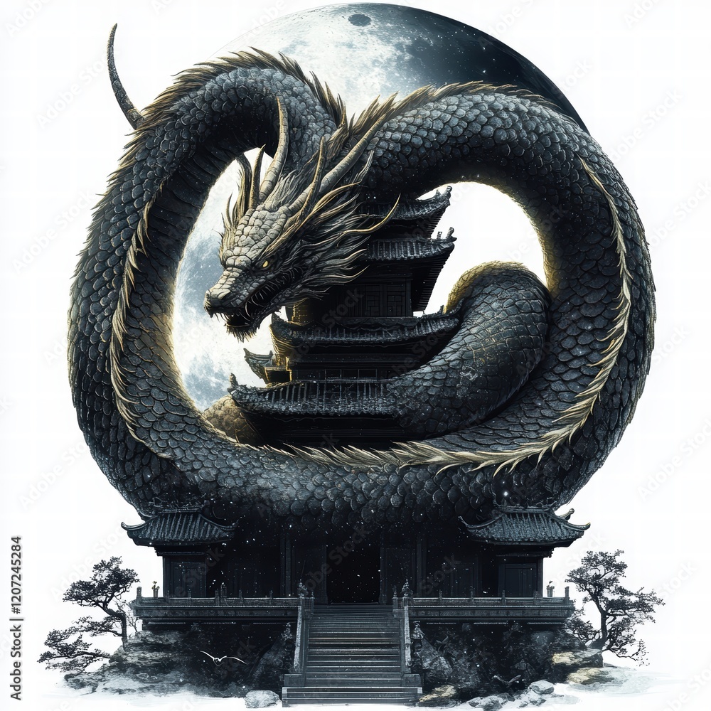 Bakunawa Moon-Eating Dragon Coiling Around a Lu Fantasy Artwork ...