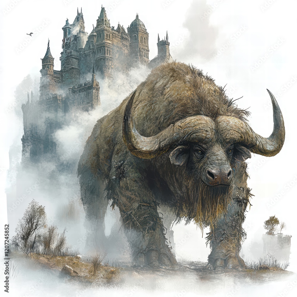 Catoblepas Guards a Poisoned Swamp Fortress Fantasy Realm Digital Art ...