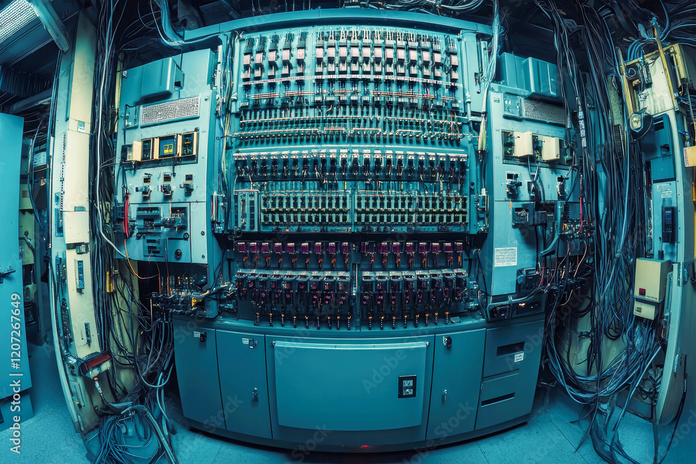 Modern electric panel revealing complex control system and wiring for a ...