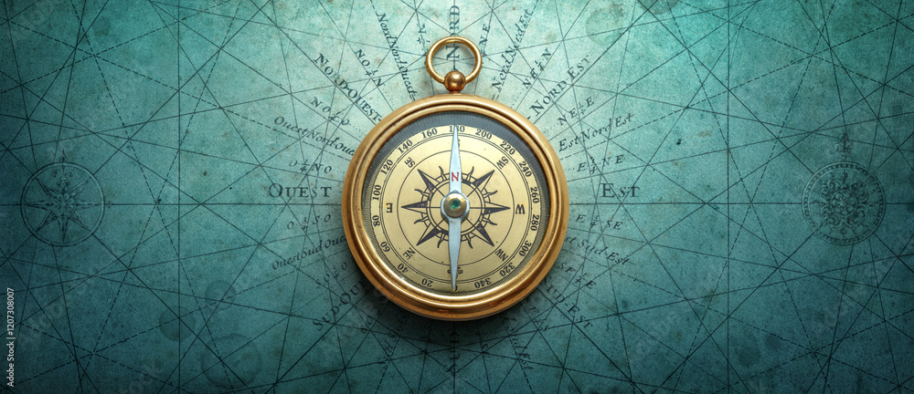 Magnetic old compass on world map. Travel, geography, history ...
