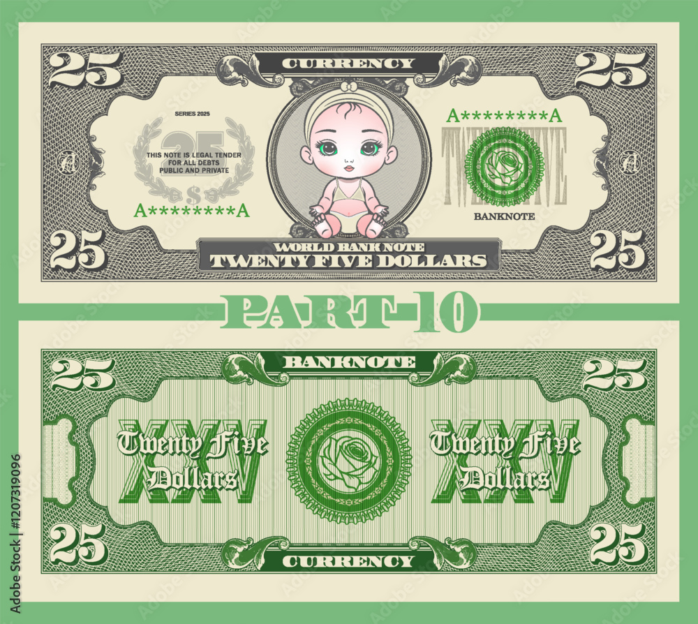 Vektor Vector obverse and reverse of vintage denomination 25 dollars ...