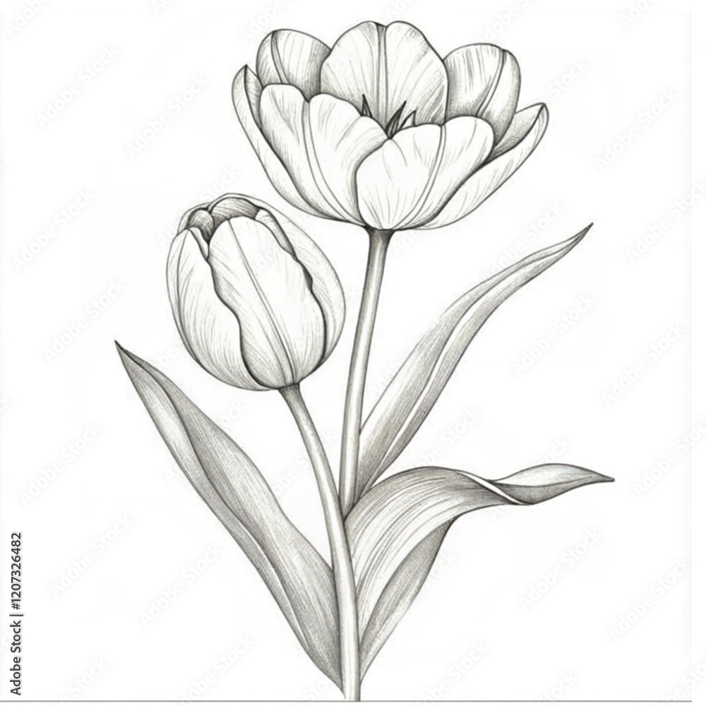 tulip coloring page vector, cartoon, color, coloring page, children ...