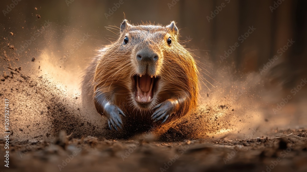 This close-up shot of a capybara emphasizes its expressive face as it ...
