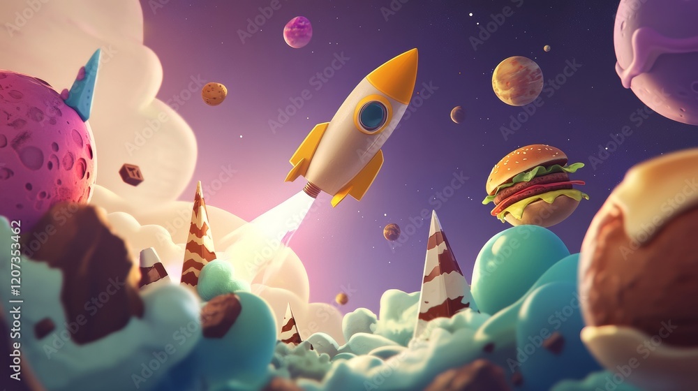 Space food game level map. Vector ui play design with rocket in funny ...