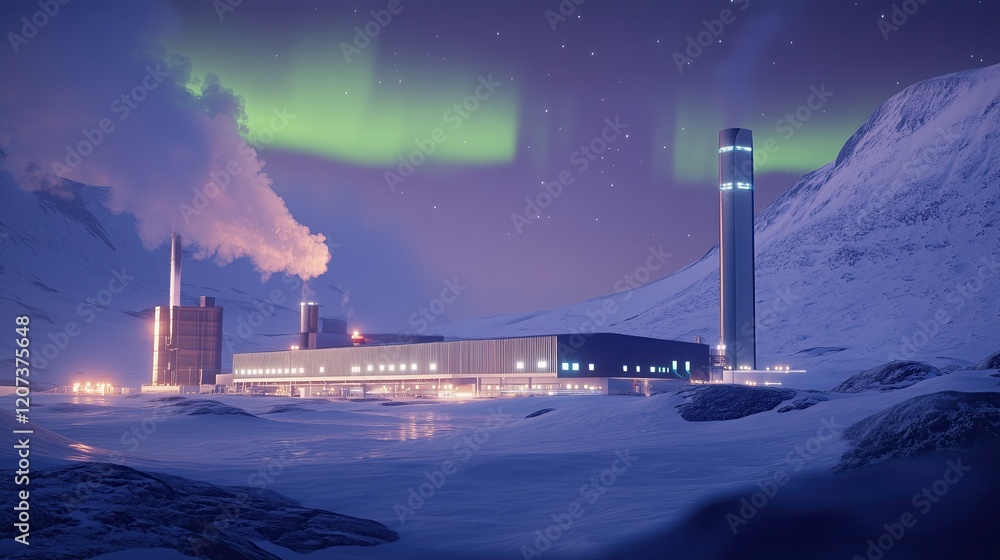 Small modular reactors. Arctic SMR facility, modular nuclear plant in ...