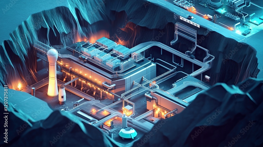 Small modular reactors. Underground SMR facility network, multiple ...