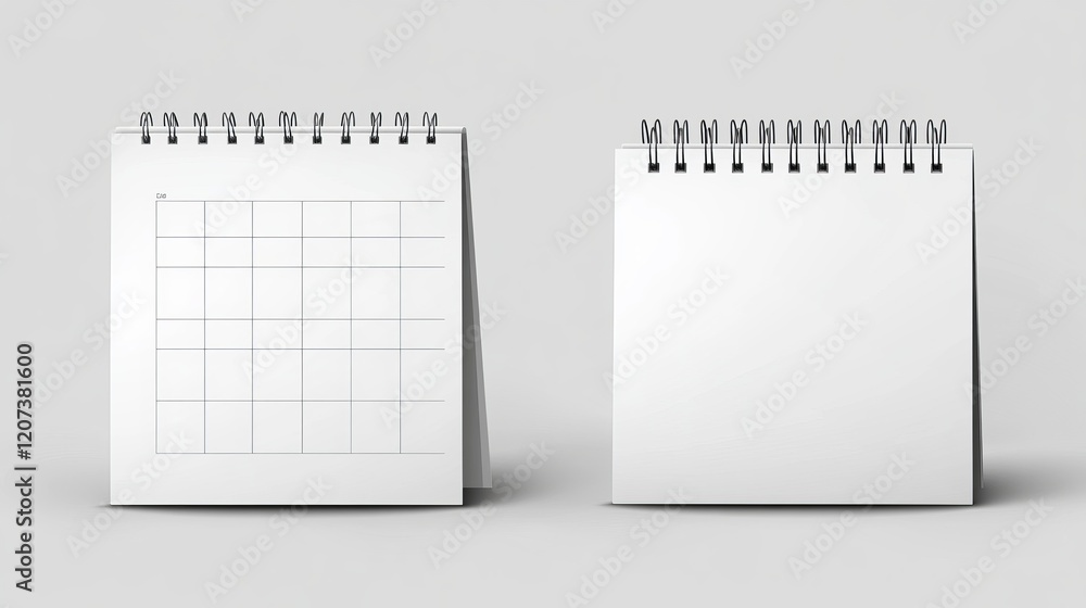 Calendar mockup with blank pages and spiral. Desktop horizontal paper ...