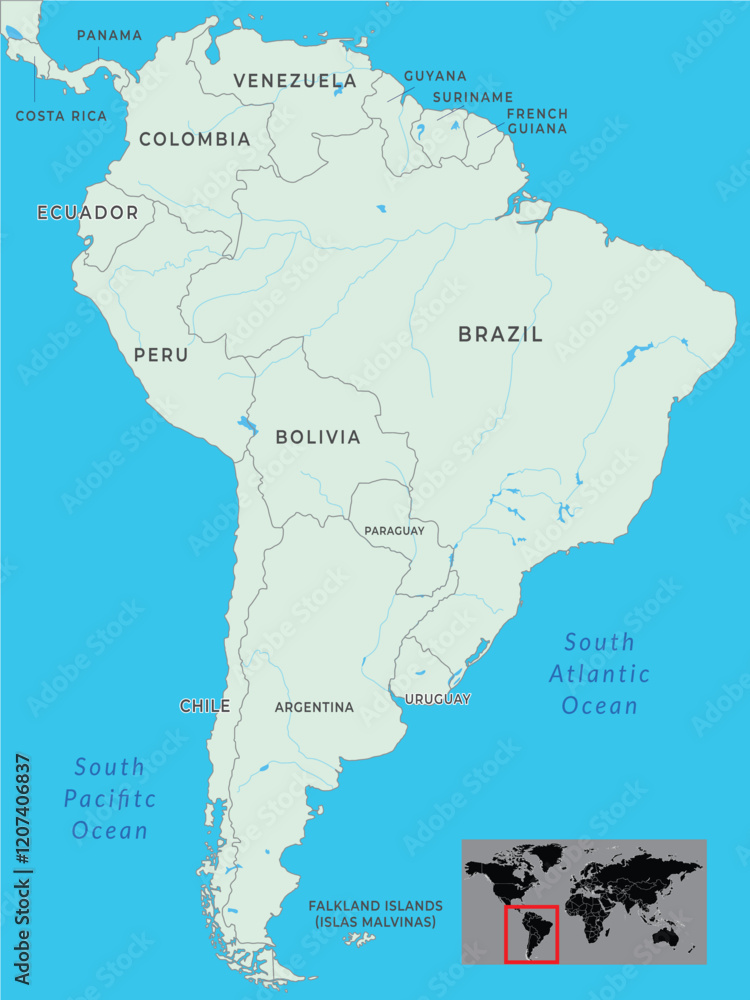 South America political map with international borders and capitals ...