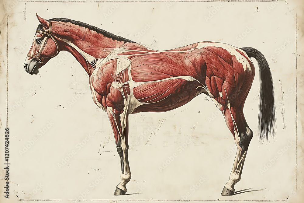 Anatomical illustration of a horse showcasing detailed muscle structure ...