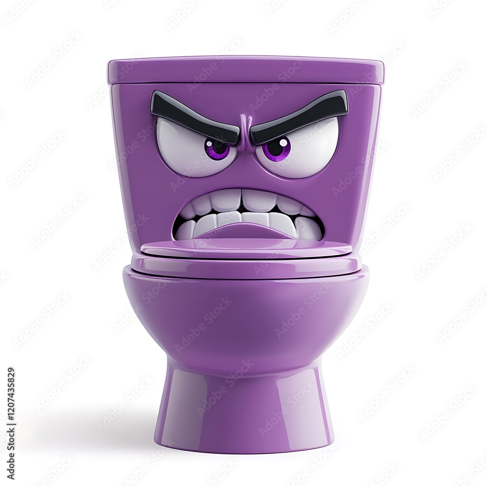 Angry toilet emoji in purple, isolated on pure white background, ultra ...