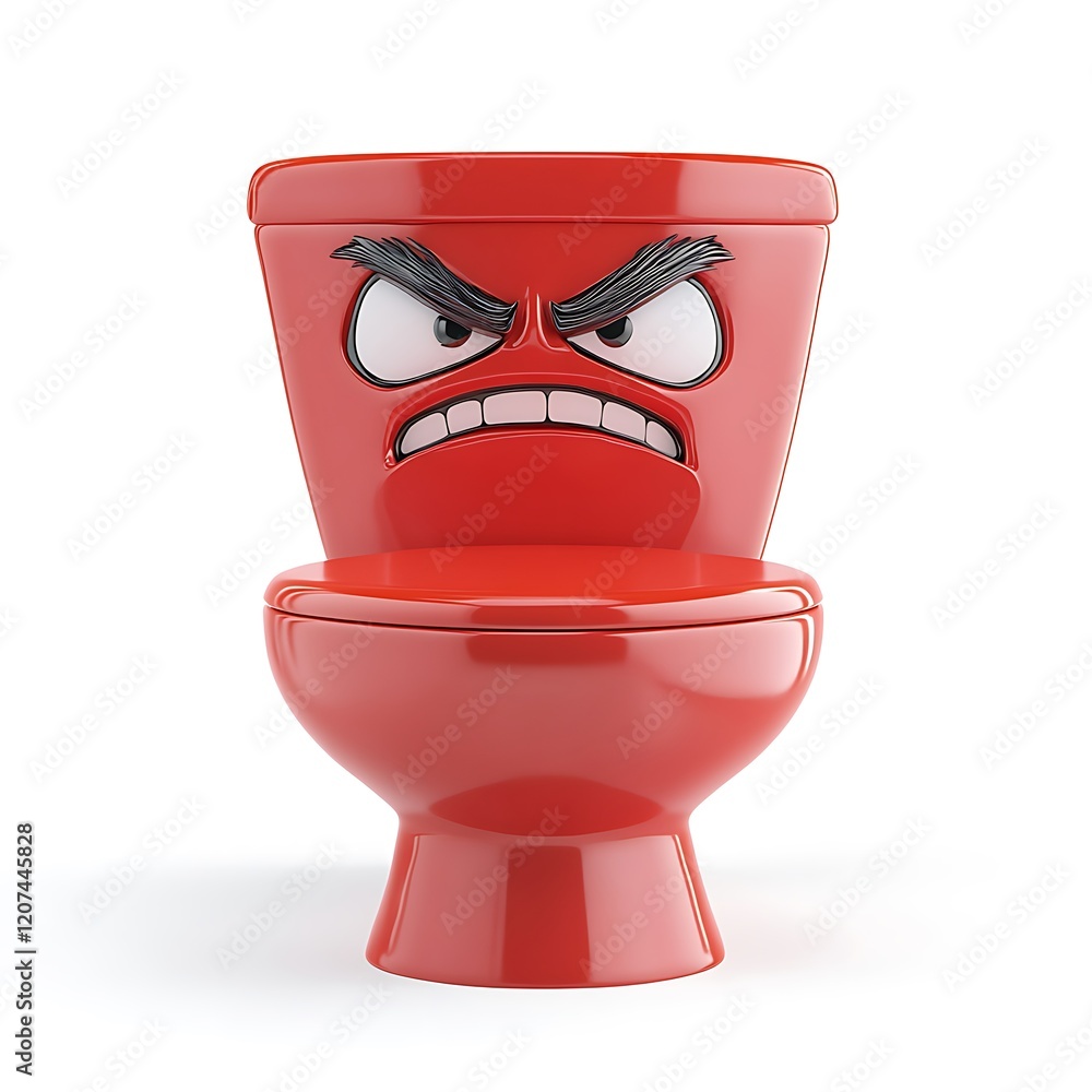 Angry toilet emoji on a white background, high definition, vibrant red ...