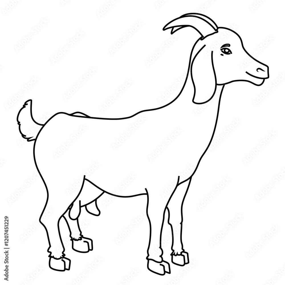 Cute cartoon hand drawn goat coloring page. Stock Vector | Adobe Stock