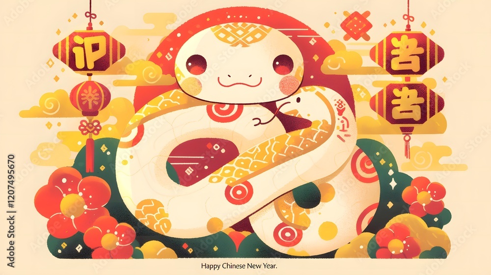 2025 Chinese Lunar New Year of the snake Design with Plum Blossoms ...