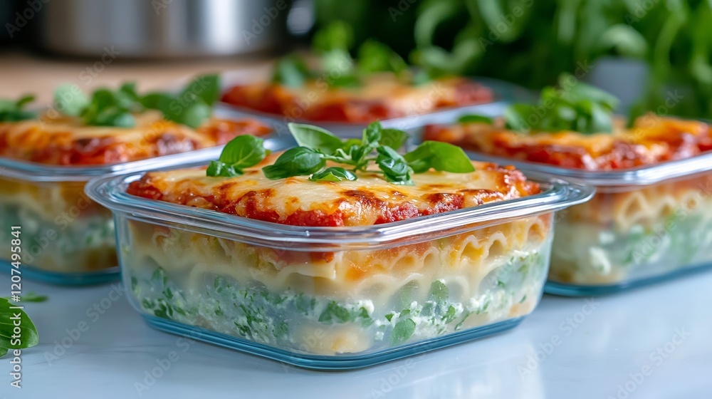 Large batch of homemade freezer friendly lasagna cut into portions ...