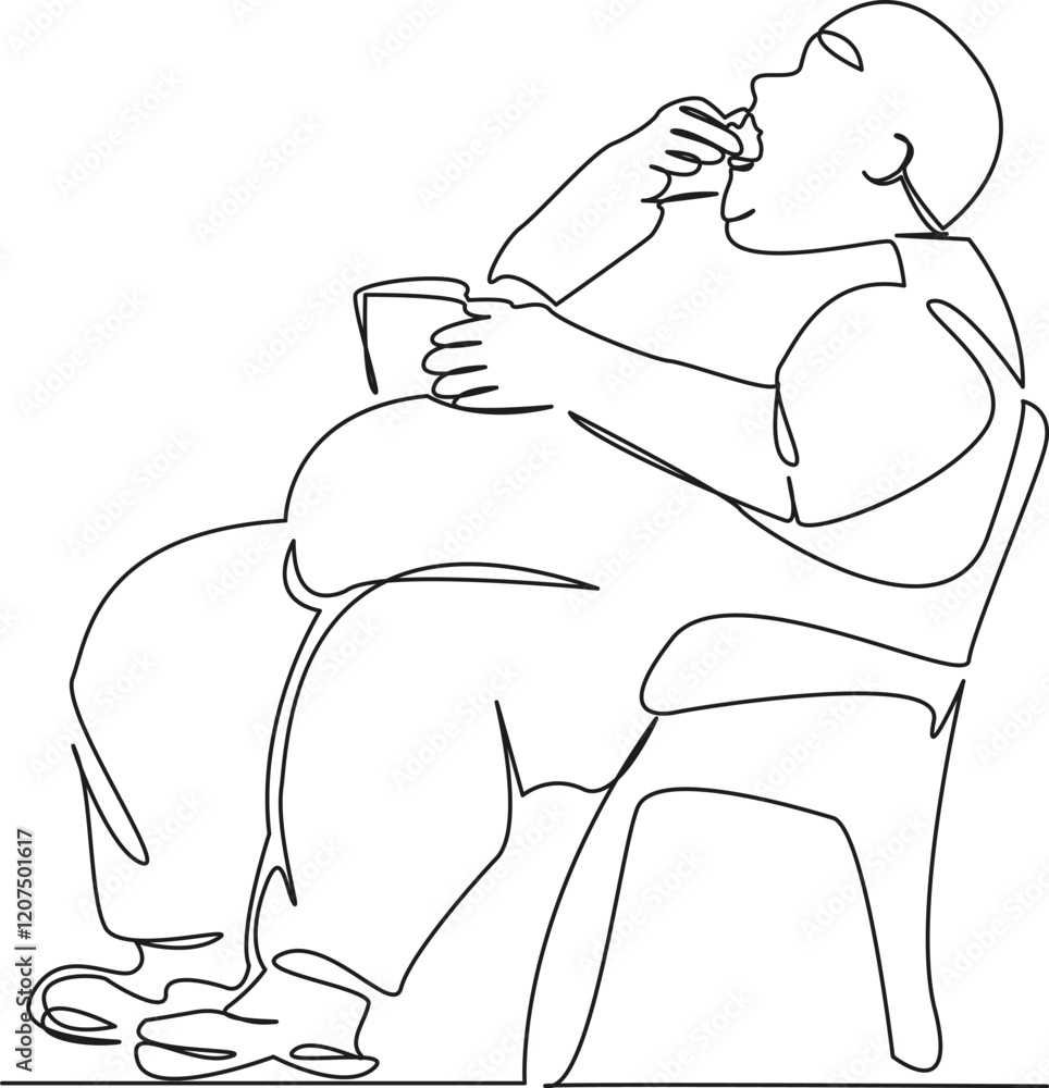 One continuous single drawing line art flat doodle fat man, overweight ...