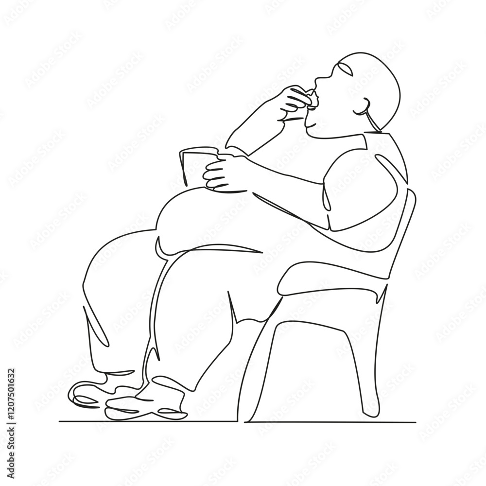 One continuous single drawing line art flat doodle fat man, overweight ...