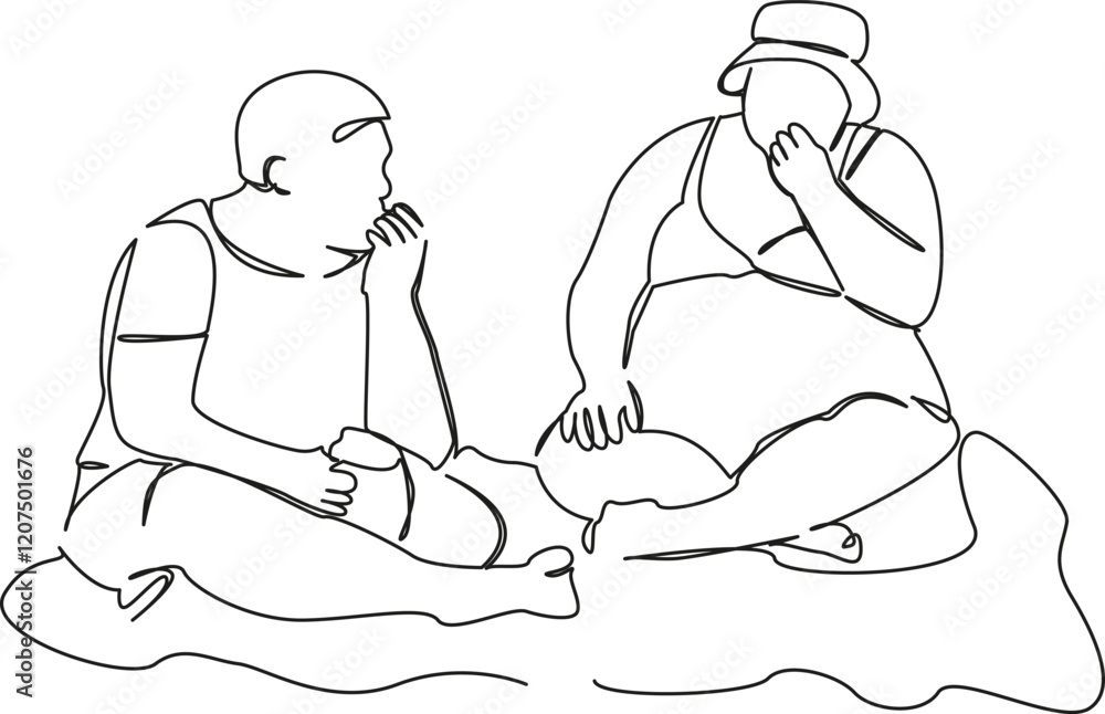 One continuous single drawing line art flat doodle fat woman, fat man ...