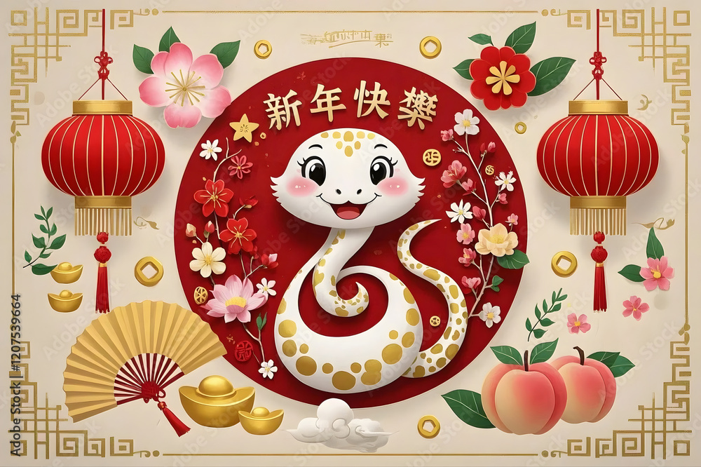 2025 Chinese Lunar New Year of the snake Design with Plum Blossoms ...