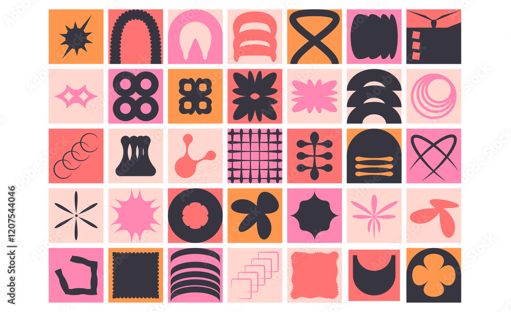 Geometric modular shapes set. Square blocks abstract brutalist elements ...