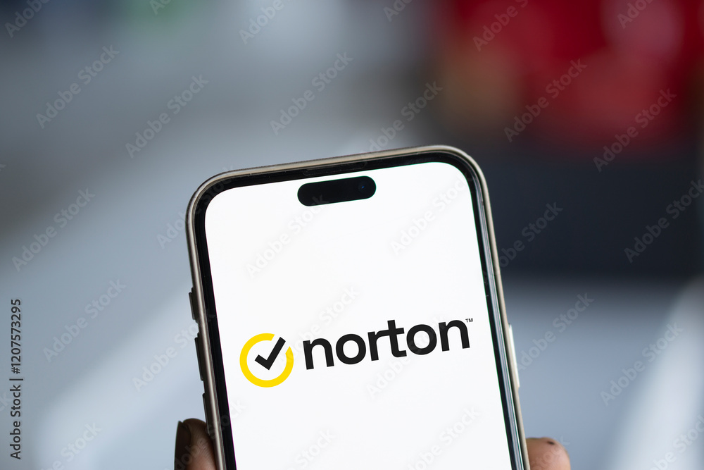 Dhaka, Bangladesh- 20 Jan 2025: norton logo is displayed on smartphone ...