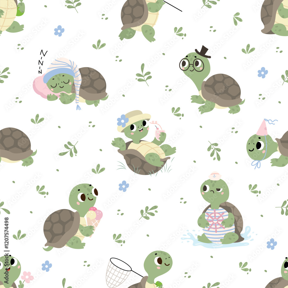 Vector de Stock Funny turtle seamless pattern. Cartoon turtles ...