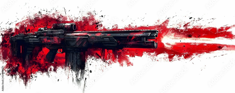 Red Rifle Firing, Blood Splatter Background, Game Art Stock ...