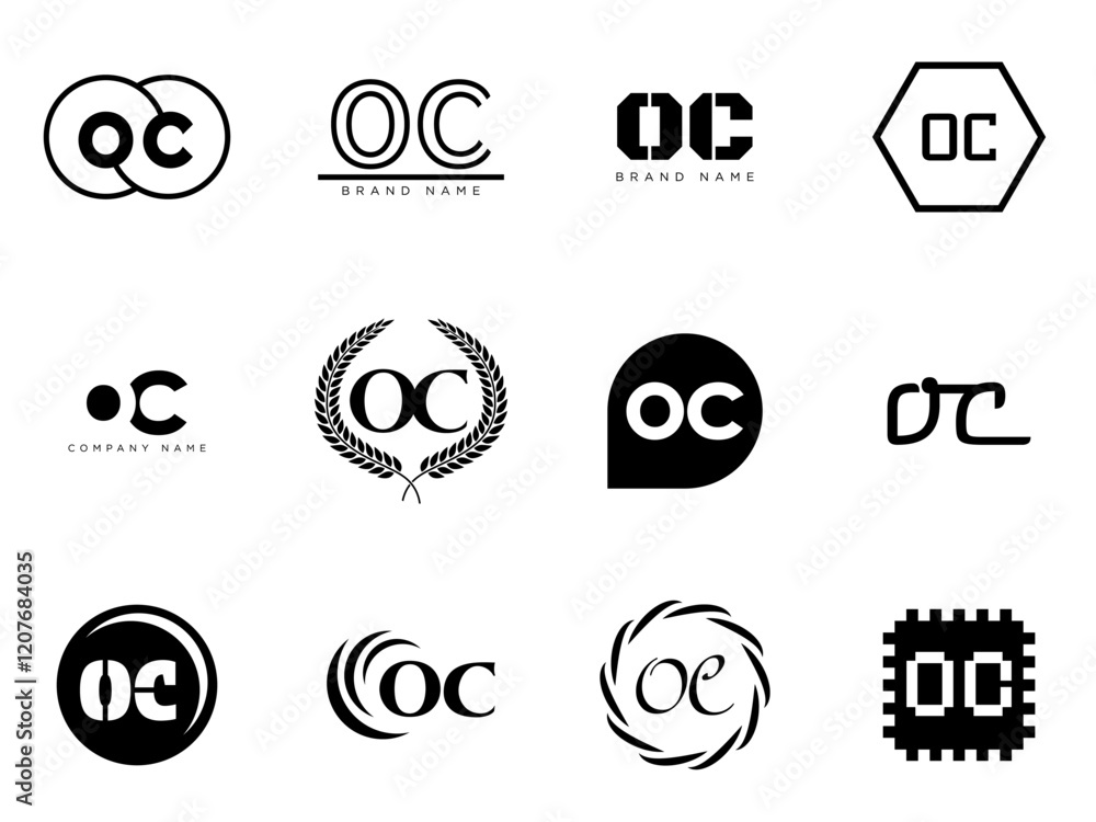 OC logo company template. Letter o and c logotype. Set different ...