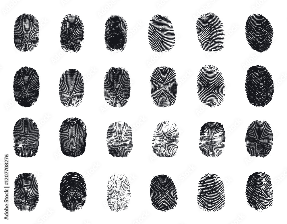 fingerprint icons set hand-drawn ink pen style various identity ...