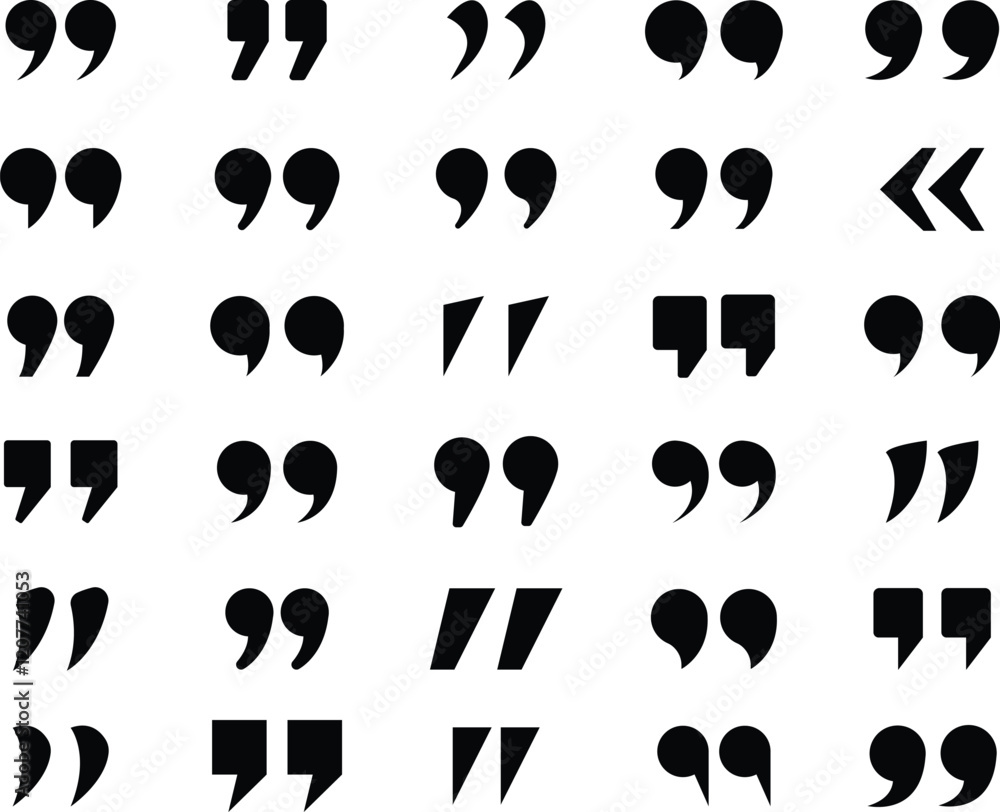 Set of quote mark, quotes black filled icon sign design isolated on ...