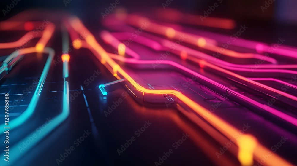 Glowing 3D Underground Subway Map with Modern Transportation Network ...