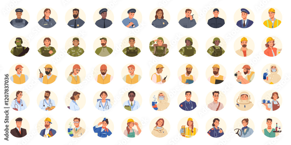 Professional portraits of people from different angles. Police and ...