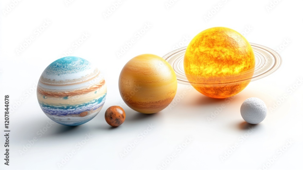 Solar system planets scale model, studio, white background, education ...