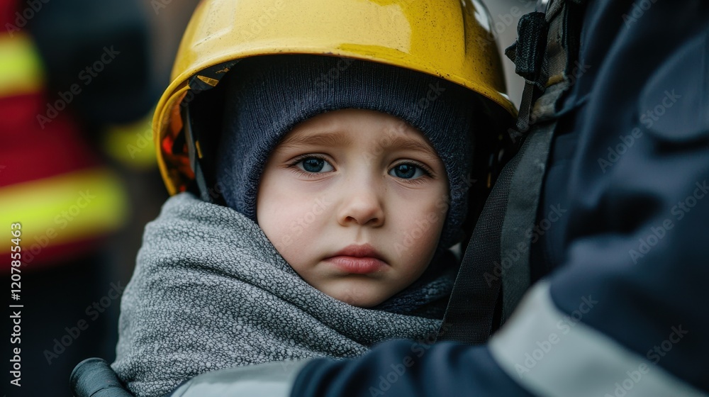 Emergency response child rescued by firefighter urban area photo ...