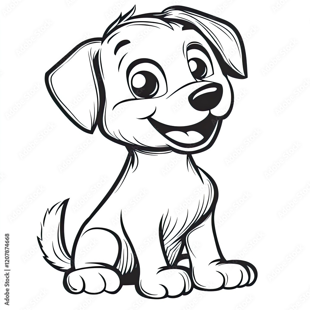Adorable Dog Outline Drawing Simple Coloring Page for Kids Stock ...
