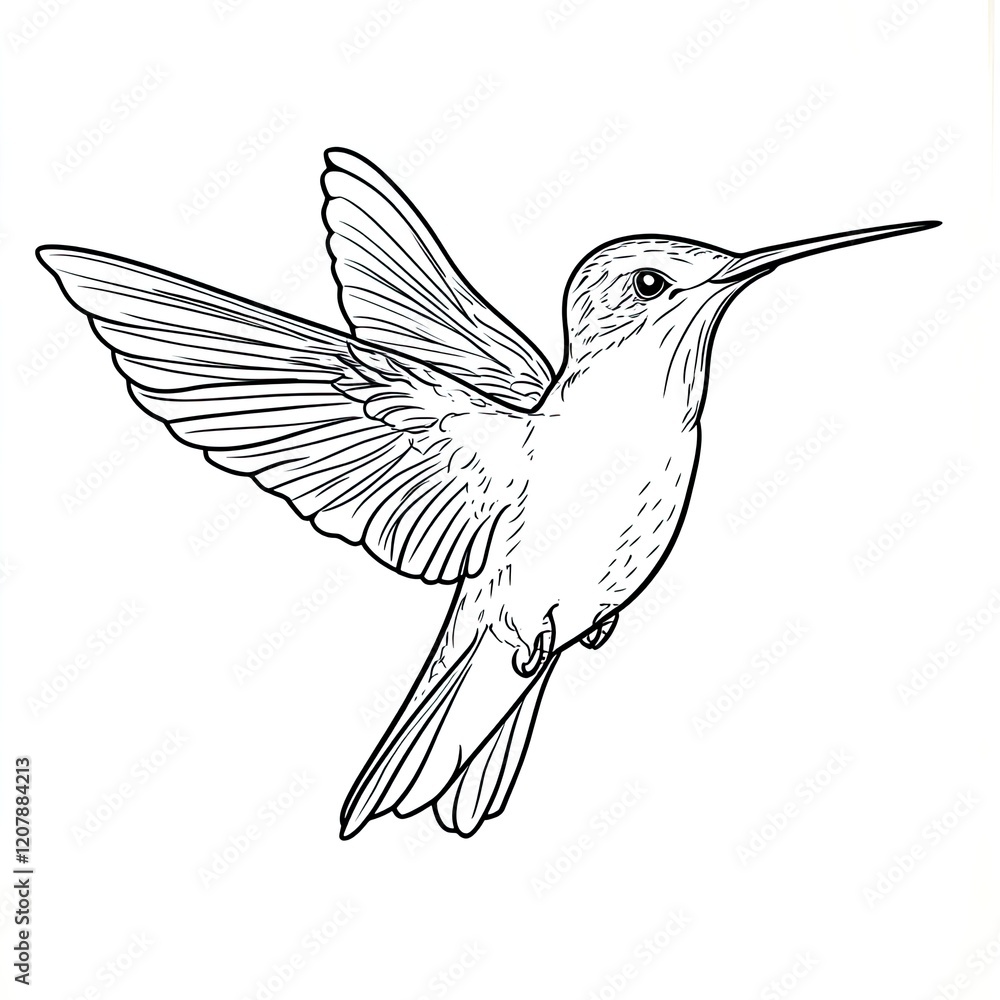 Hummingbird Outline Drawing Simple Coloring Page for Kids Stock ...