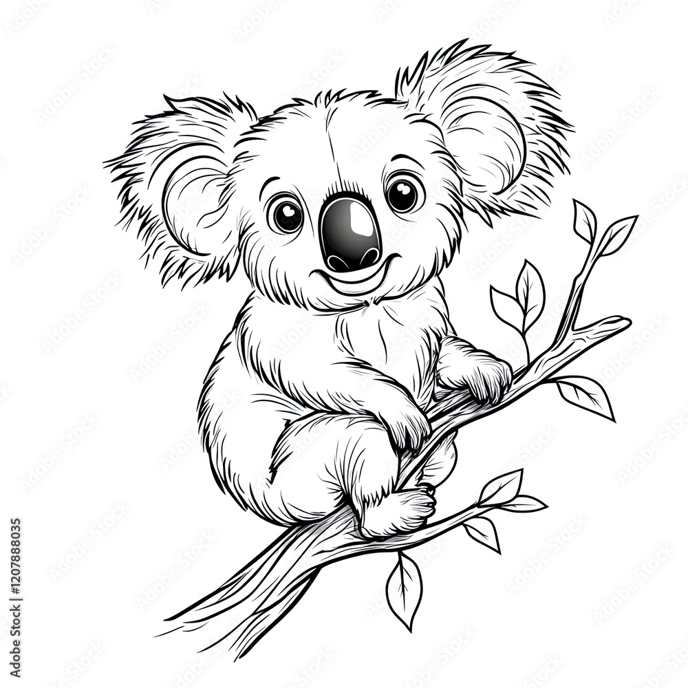 Adorable Koala Vector Coloring Page Simple Illustrations for Kids Stock ...