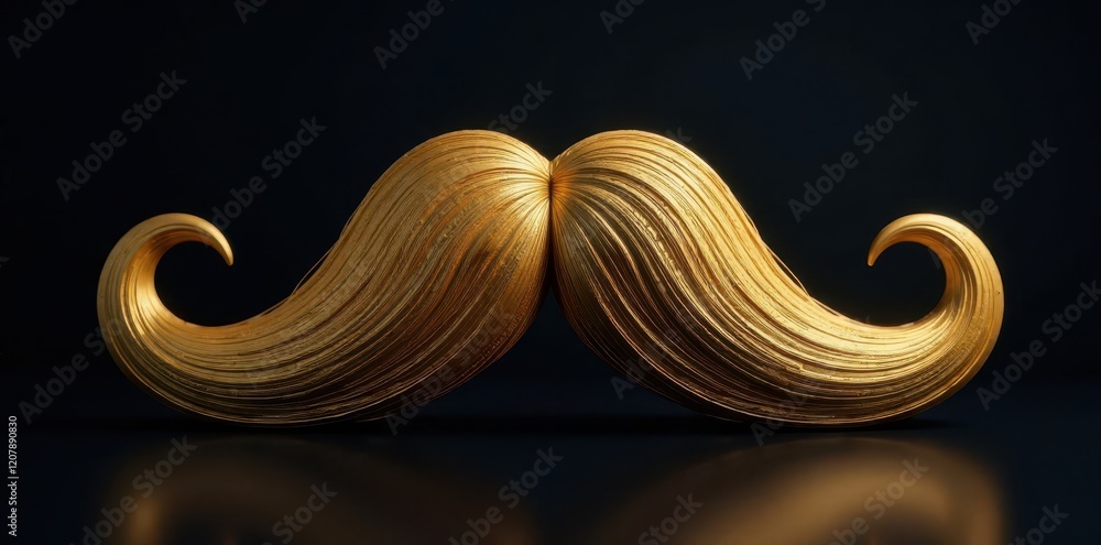 Elegant golden mustache with curled ends against dark background ...