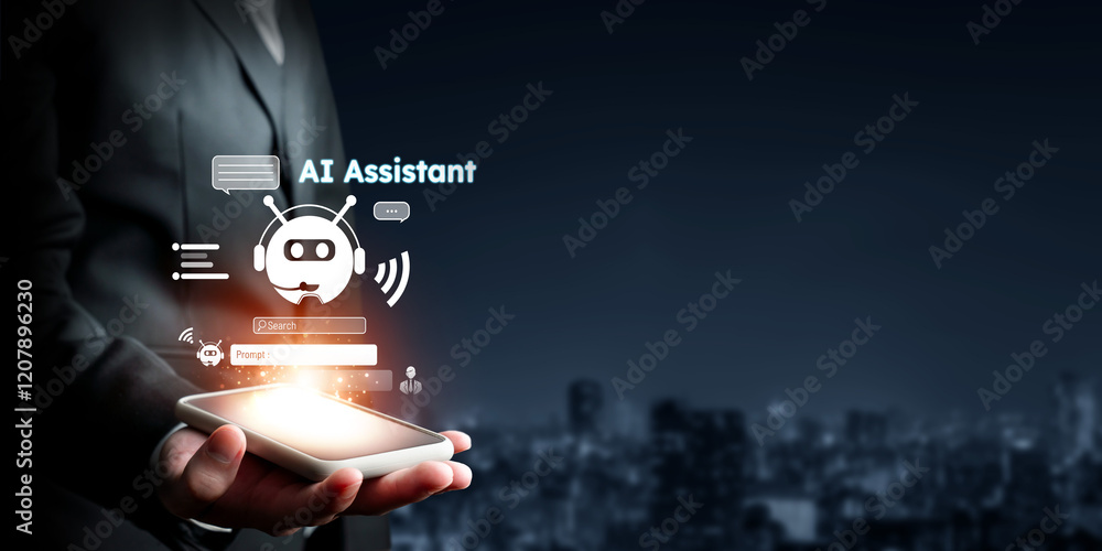 Human interact with AI artificial intelligence virtual assistant ...