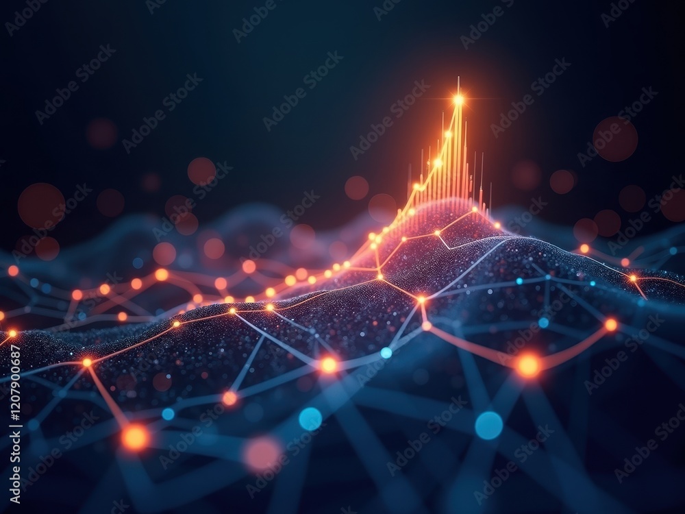 Visual representation of data analysis with glowing peaks and ...