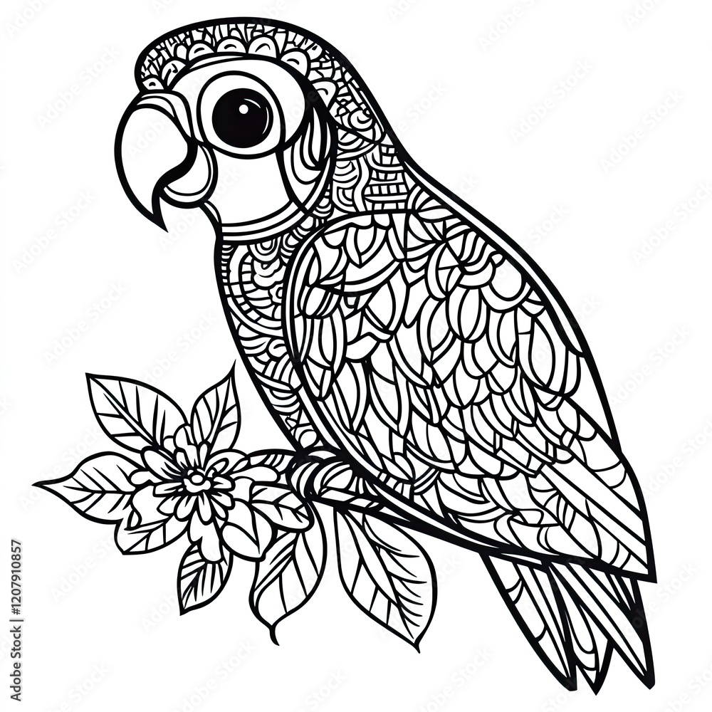 Zentangle Parrot Simple Coloring Page for Kids Stock Illustration ...