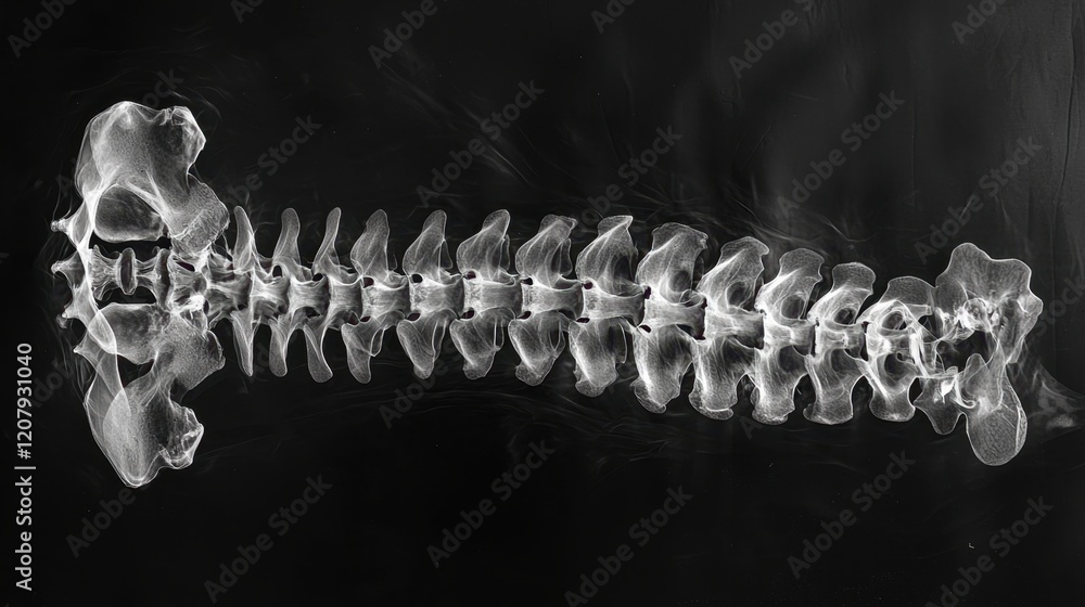 A clear x-ray shows the detailed structure of a human spine ...